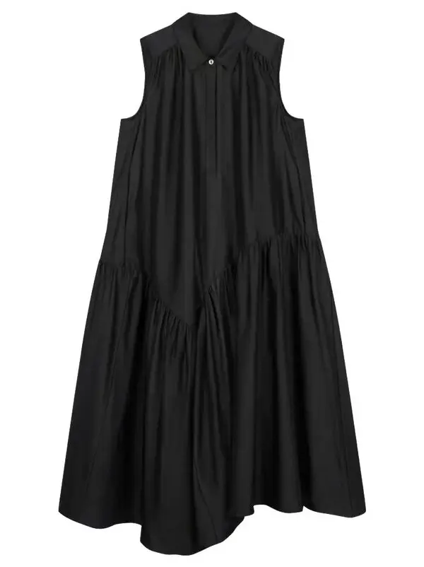 JNBY Sleeveless Gathered Midi Dress With Classic Collar - Black