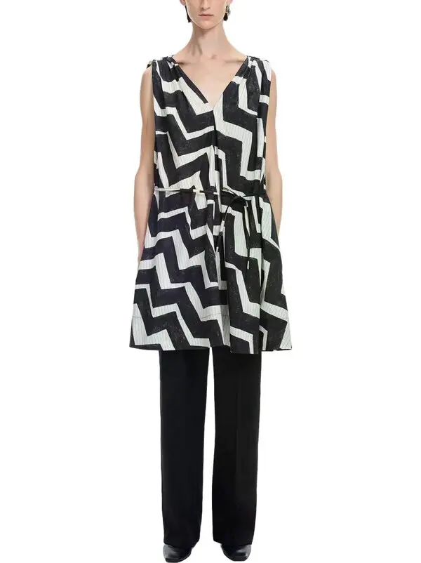 JNBY Chevron Print V-neck A-line Dress - Black