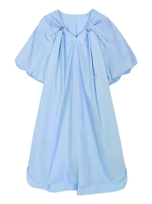 JNBY V-neck Balloon Sleeve Dress With Poplin Texture - Blue