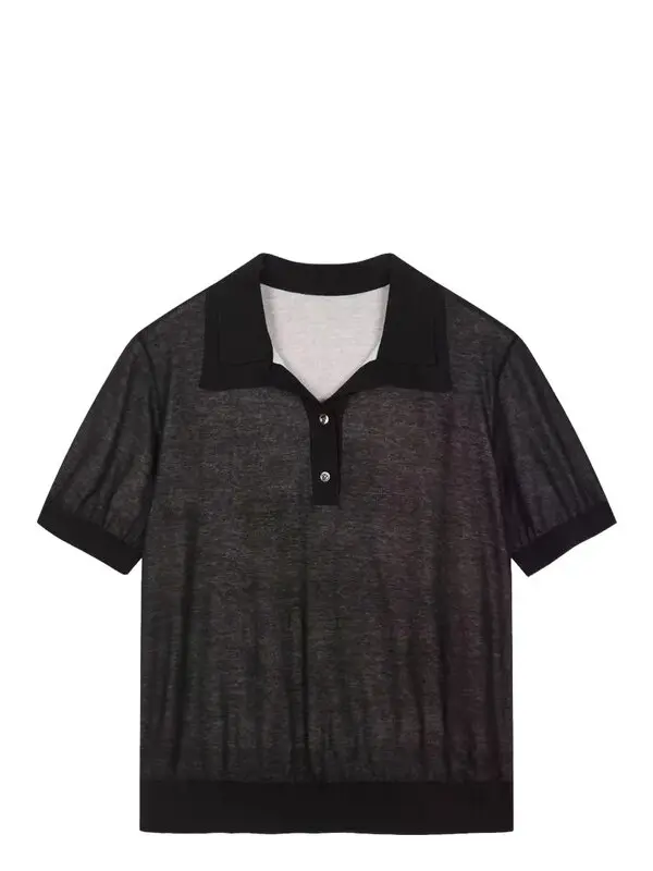 LESS Contrast-trim Short-sleeve Polo Top - Black