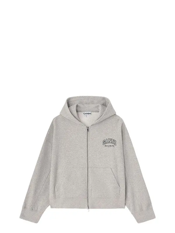 GANNI Zip Hoodie With Logo - Grey