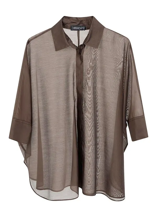 DRHOPE Oversized Lyocell Shirt - Brown