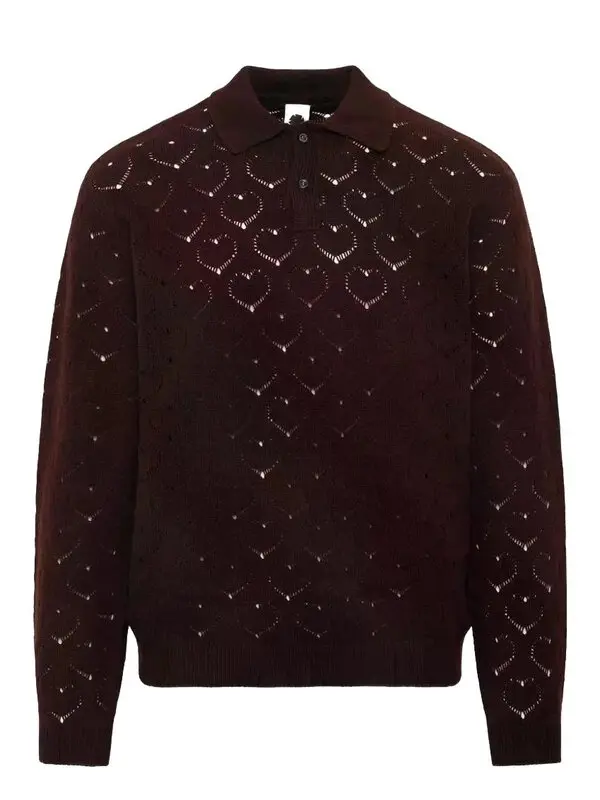 VOWELS Pointelle-knit Wool Polo Shirt - Red