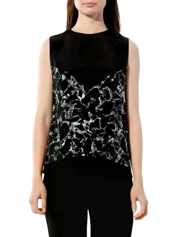 Balenciaga Marble-print Sleeveless Blouse - Black