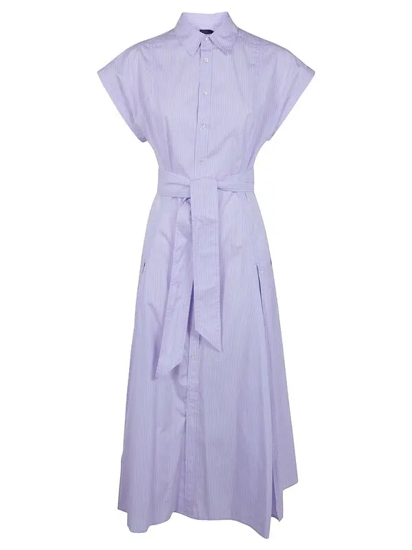 Polo Ralph Lauren Short Sleeve Striped Midi Shirt Dress - Pink