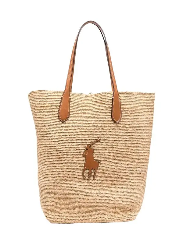 Polo Ralph Lauren Raffia Tote Bag With Logo Detail - Beige