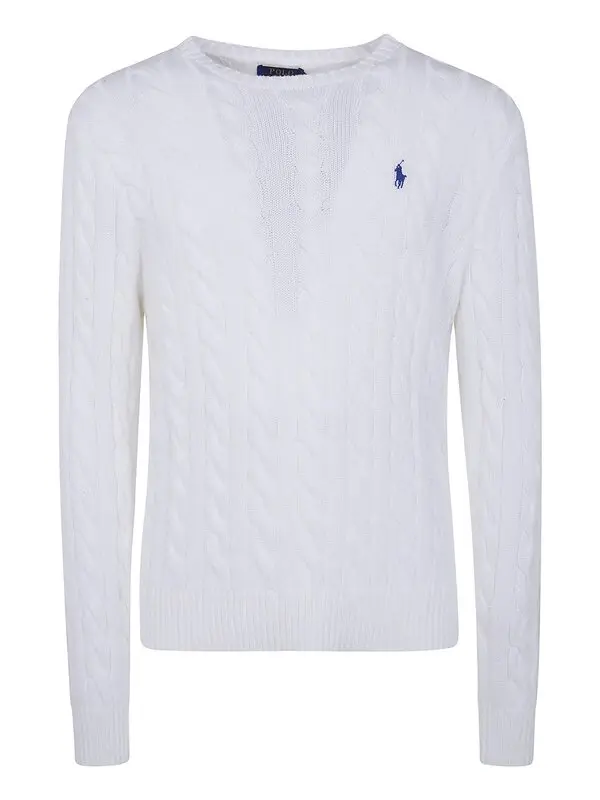 Polo Ralph Lauren Classic Cable Knit Long Sleeve Sweater - White