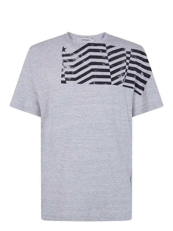 GOLDEN GOOSE Journey" Regular T-shirt Cotton Slub Jersey Flag - Gray