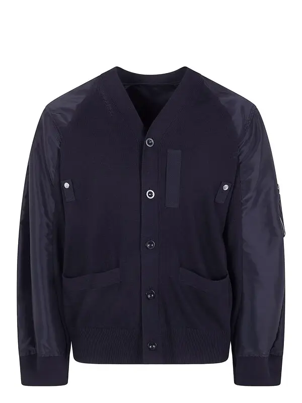 Sacai Nylon Twill X Knit Cardigan - Black