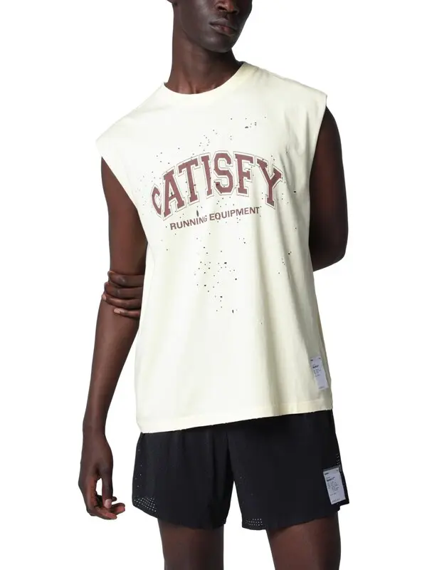 Satisfy Sleeveless Crewneck Tank Top With Perforations And Graphic - Yellow