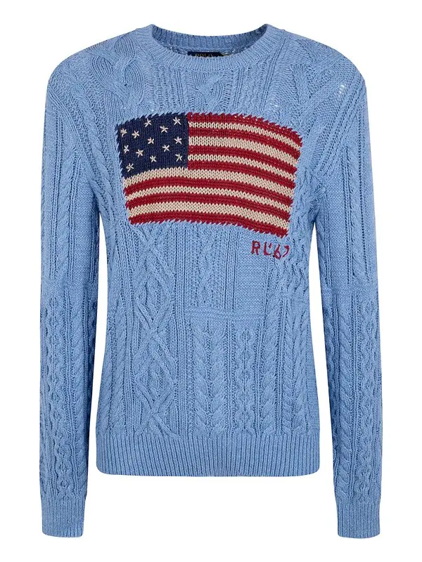 Polo Ralph Lauren Long Sleeve Crew Neck Flag Sweater - Blue