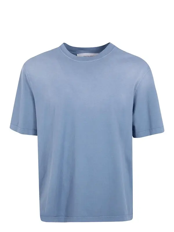 GOLDEN GOOSE Relaxed Fit T-shirt Faded Cotton Jersey Logo Patch - Blue
