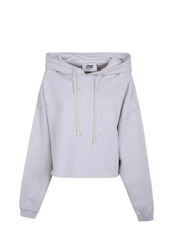 GOLDEN GOOSE Star W's Oversize Cropped Hoodie Heavy Fleece - Gray