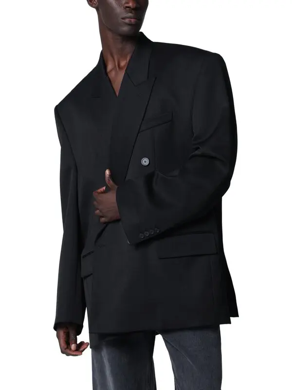 Balenciaga Double-breasted Oversized Wool Blazer - Black