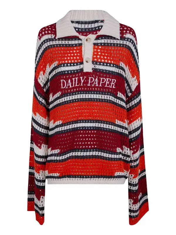 DAILY PAPER Kente" Stripe Knit Polo - Red