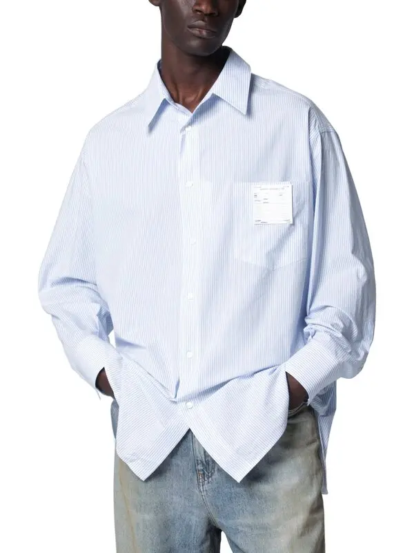MAISON MARGIELA White/ Striped Cotton Shirt - Light Blue