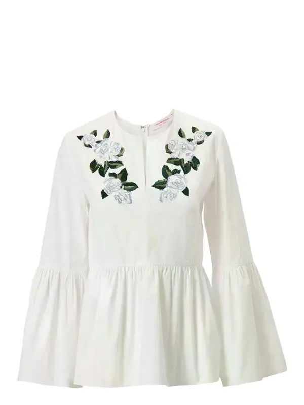 Carolina Herrera Floral Embroidered Bell Sleeve Top - White