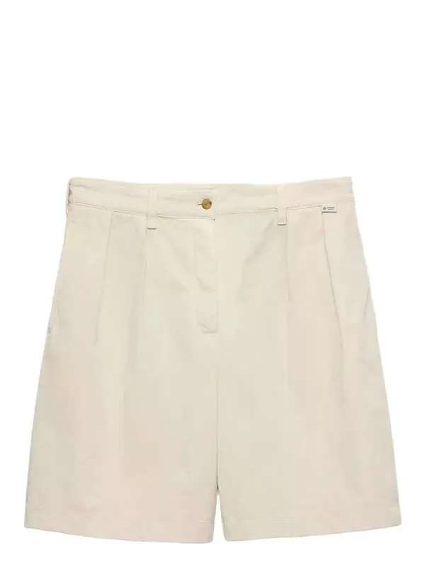 Prada Pleated Logo-patch Shorts - Neutrals