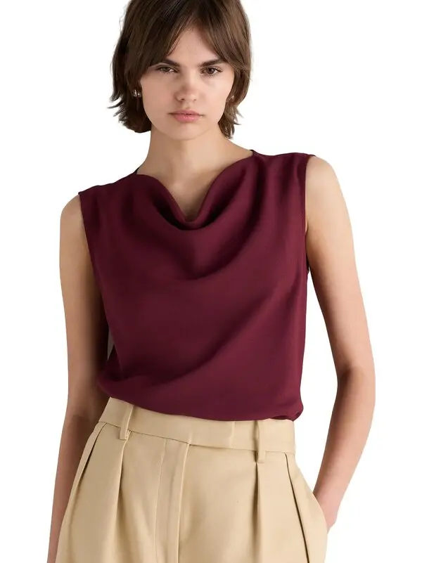 Quince Draped Matte Cowl Neck Tank Top - Cabernet Red