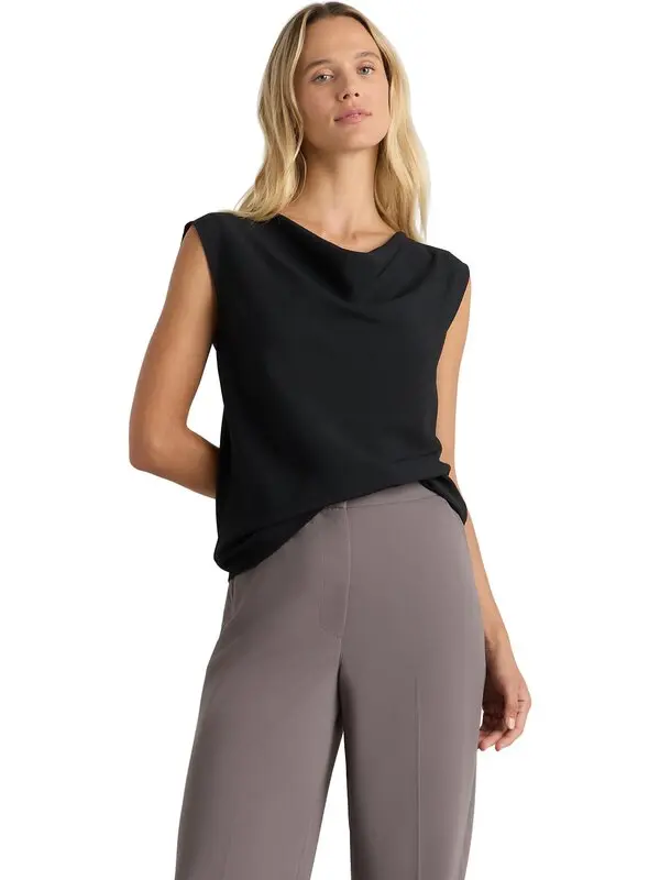 Quince Draped Matte Cowl Neck Tank Top - True Black