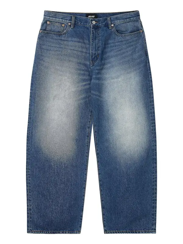 PALACE Le Script P90 Baggy Jean In Distress Wash - Blue