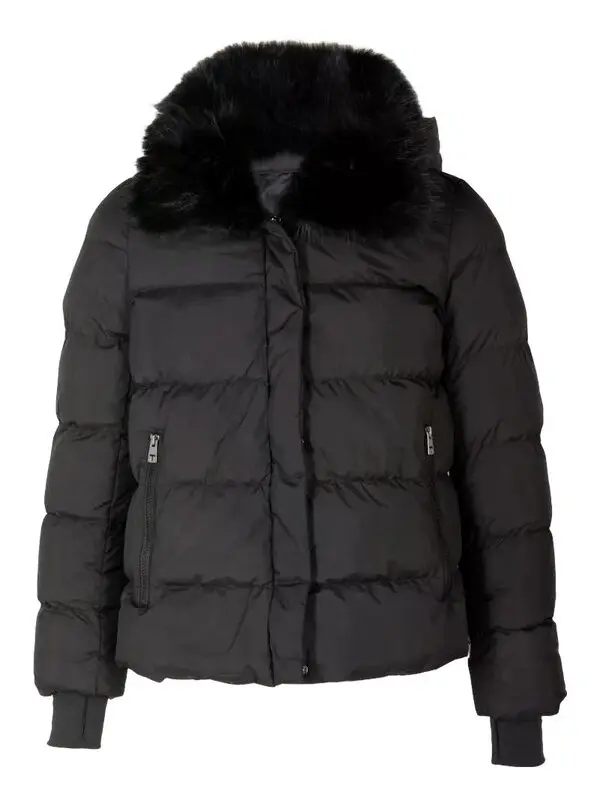 Tahari Quilted Puffer Jacket With Detachable Hood And Fur Trim - Black