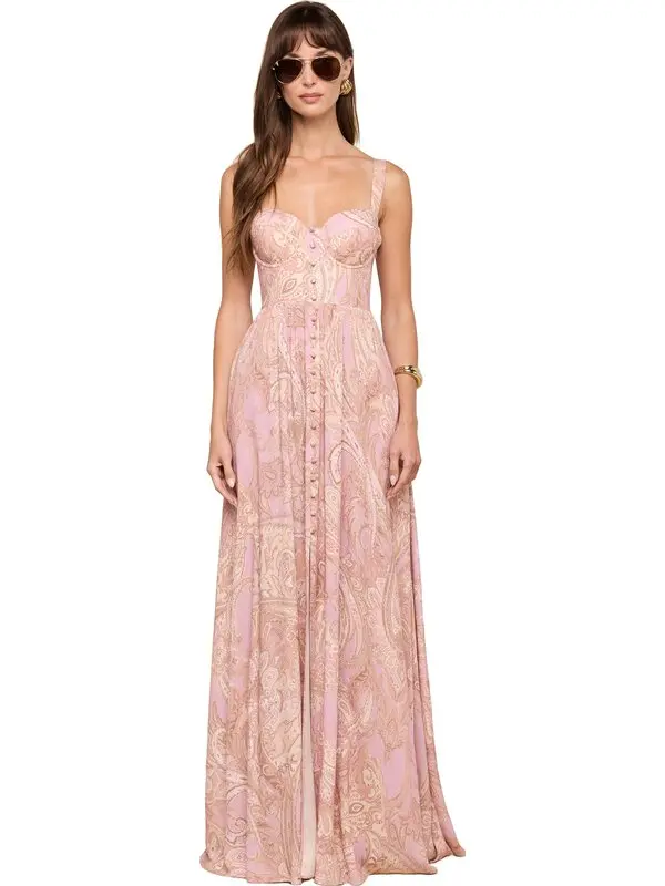 L'Agence Rosette Maxi Dress Paisley Print - Mauve/multi Traditional Paisley