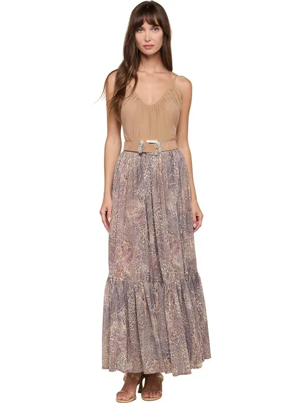 L'Agence Ursie Maxi Skirt In Paisley Leopard Print - Tan/mauve Valencia Leopard