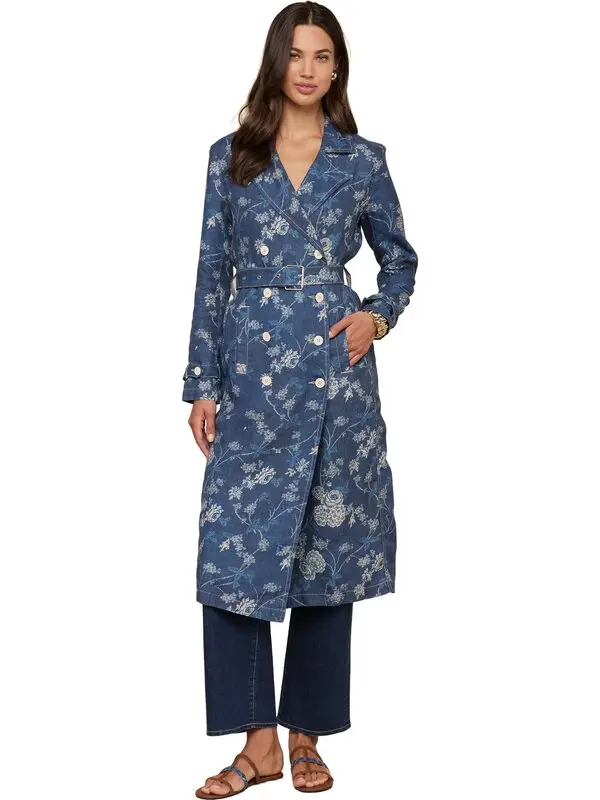 L'Agence Bradley Linen Trench Coat - Navy Floral Print