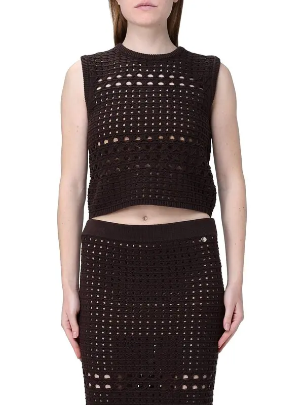 Liu Jo Sleeveless Crochet Knit Top - Brown