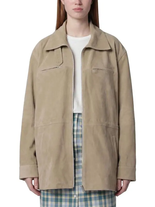 HALFBOY Suede Leather Jacket With Zip Fastening - Beige