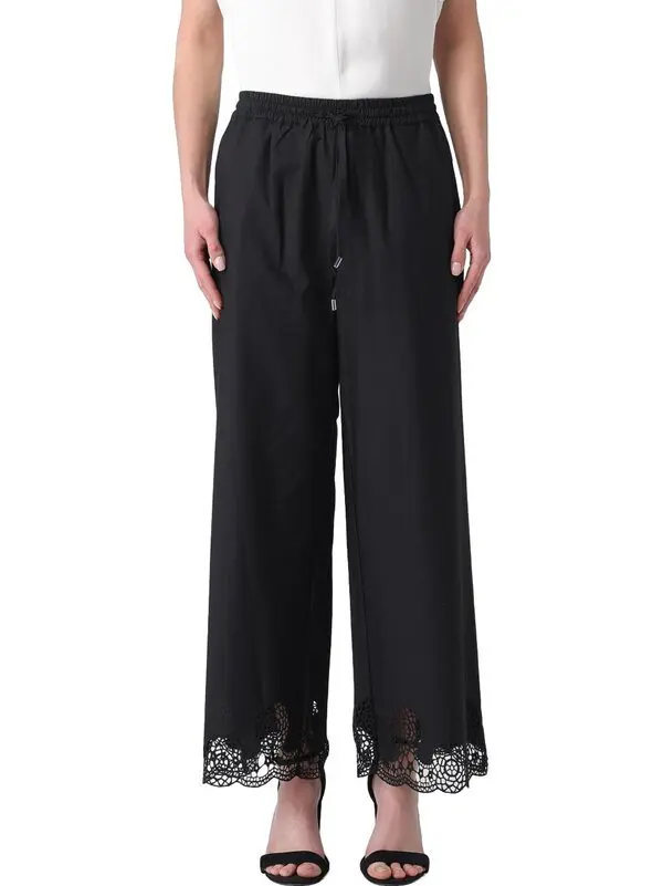 Liu Jo Wide Leg Lace Trimmed Trousers - Black