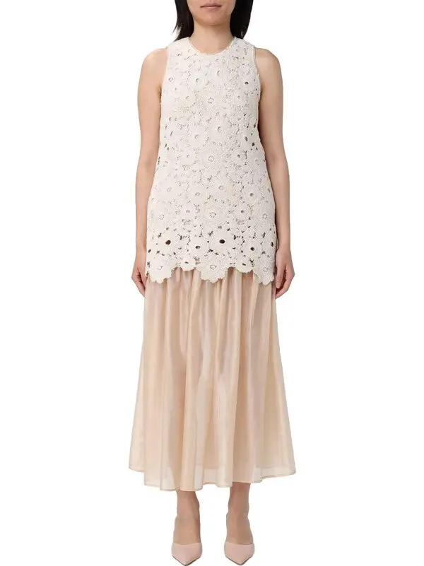 Liu Jo Sleeveless Crochet Lace Midi Dress - Yellow Cream