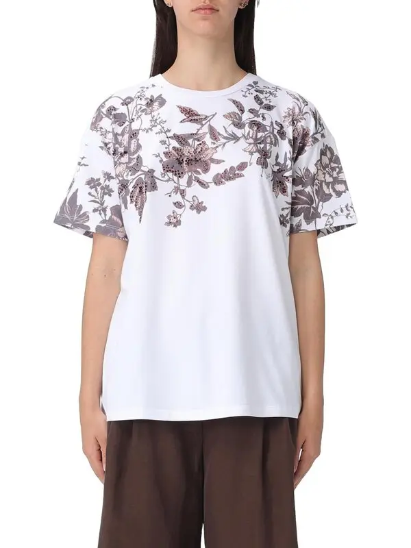 Liu Jo Cotton Blend T-shirt With Botanical Print - Copper Red
