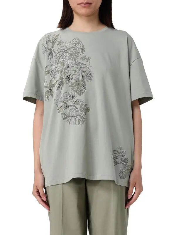 Liu Jo Cotton Blend T-shirt With Botanical Print - Green