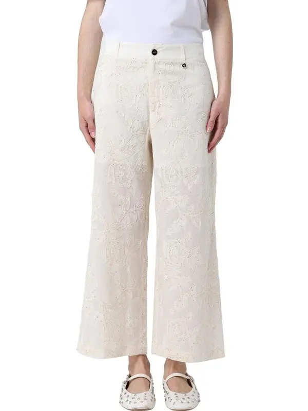 Liu Jo Embroidered Wide Leg Cropped Pants - Natural