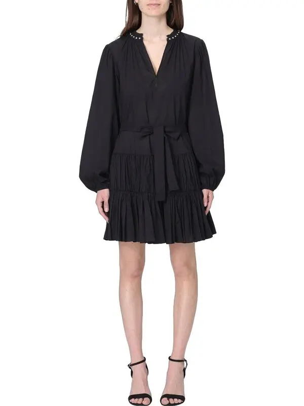 Liu Jo Tiered Midi Dress With Embellished Collar - Black