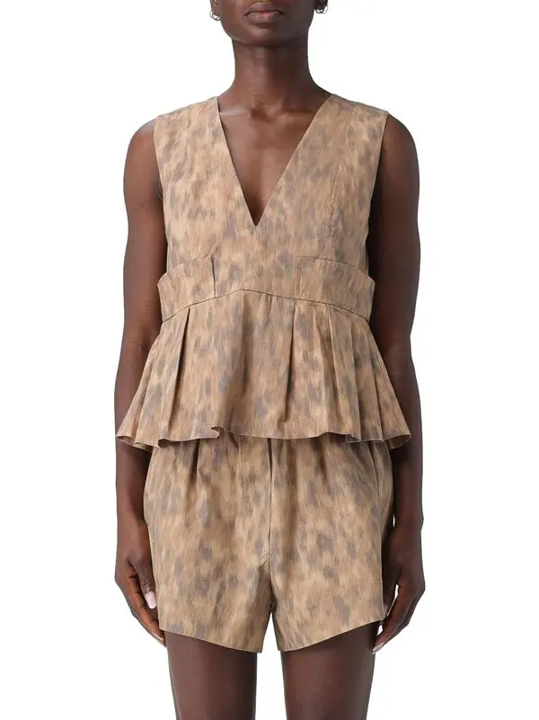 GANNI Cropped Camouflage Top In Organic Cotton - Beige