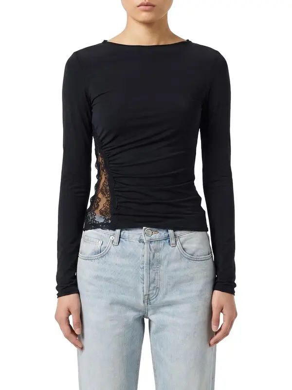 Blumarine Lace Detailed Long Sleeve Top - Black