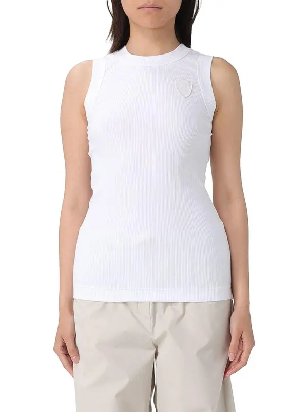 Brunello Cucinelli Sleeveless Ribbed Top With Emblem - White