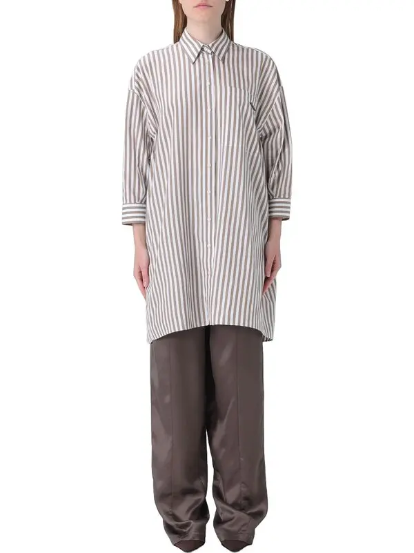 Brunello Cucinelli Striped Cotton And Silk Shirt - Brown