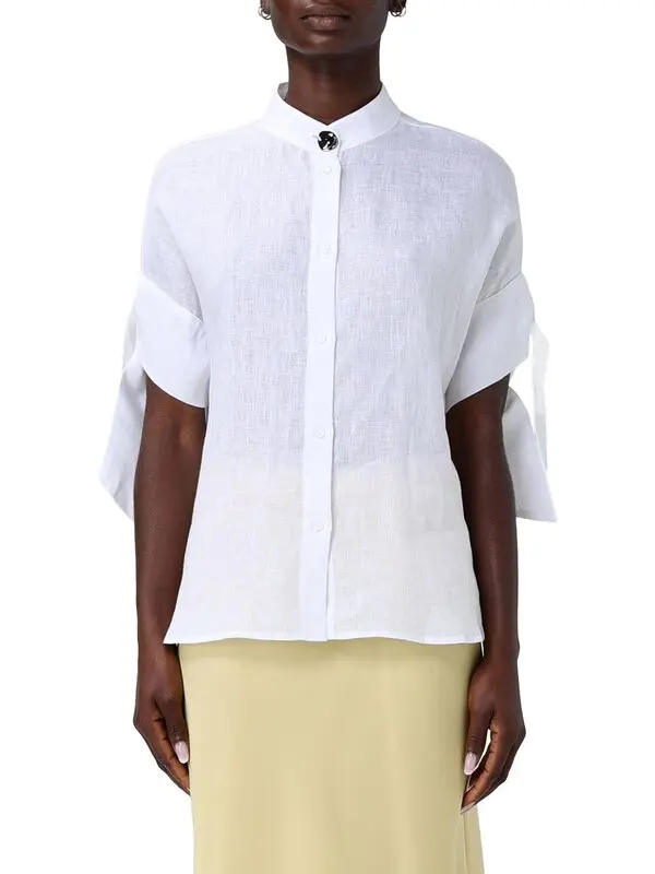 Armani Exchange Button-up Shirt With Tie Detail - White