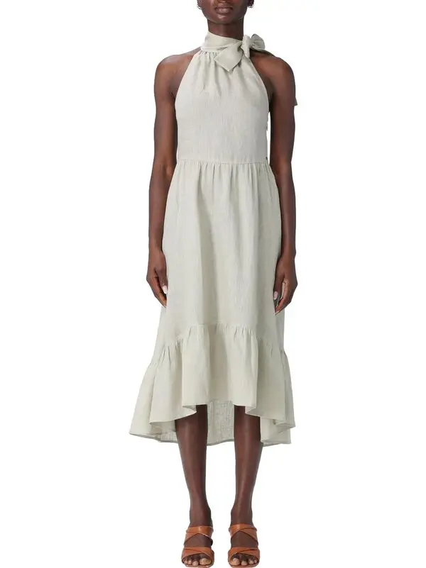 Armani Exchange Halterneck Midi Dress With Bow Detail - Dust