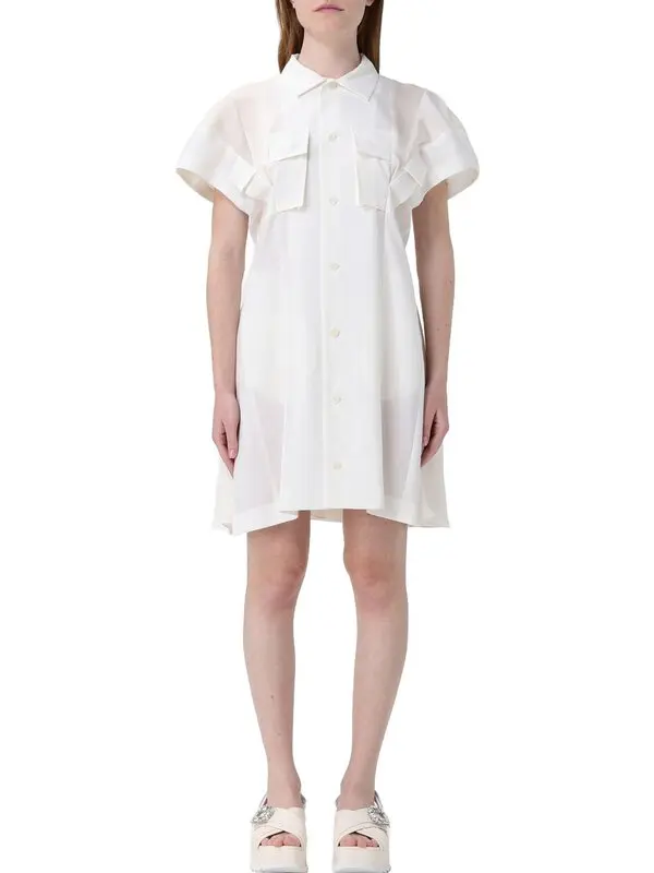 Sacai Button-up Shirt Dress - White