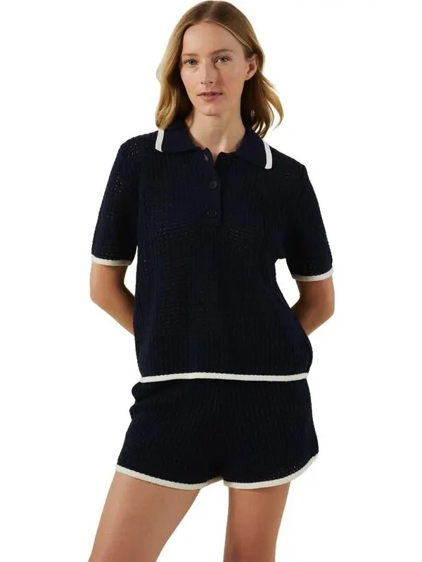 Velvet By Graham & Spencer Lumae Cotton Knit Polo Sweater - Black