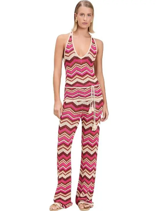 Devon Windsor Carina V-neck Top With Open Back And Removable Belt - Pink