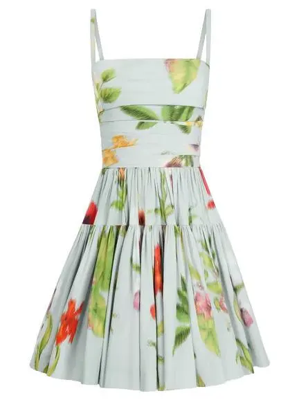 Oscar De La Renta Chiné Dominican Mixed-cotton Poplin Tiered Dress - Floral