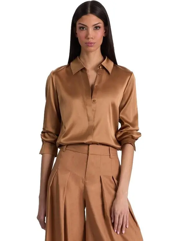 Alice + Olivia Brady Silk Blouse - Brown