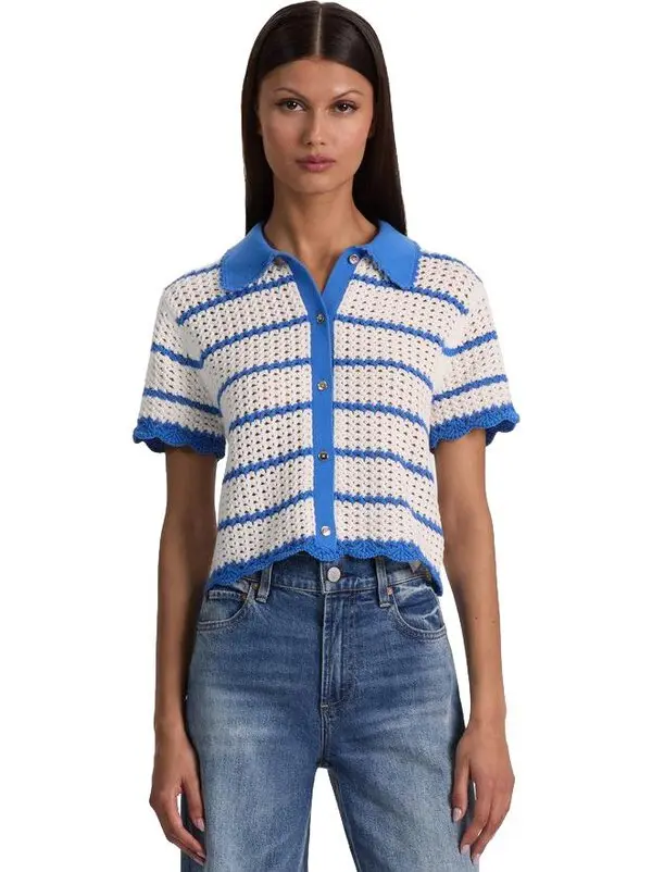 Alice + Olivia Randall Pointelle Polo Cardigan - Blue