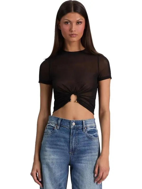 Alice + Olivia Courtney Ruched Front Tee - Black